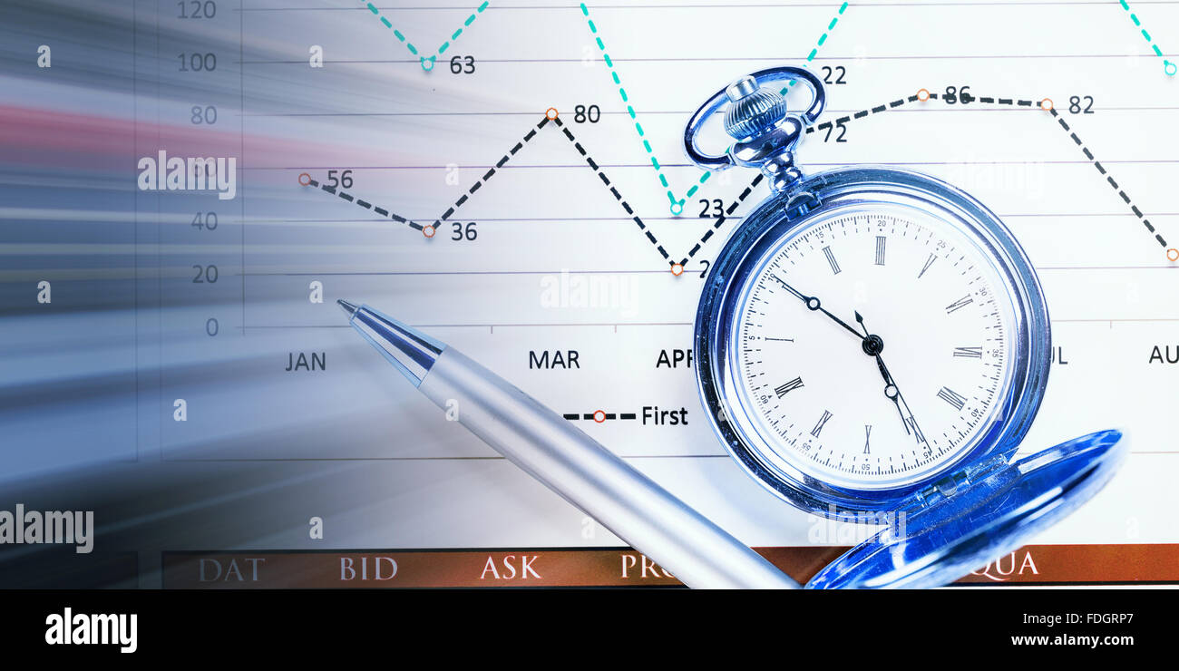 Pocket watch and business concepts on digital background Stock Photo ...
