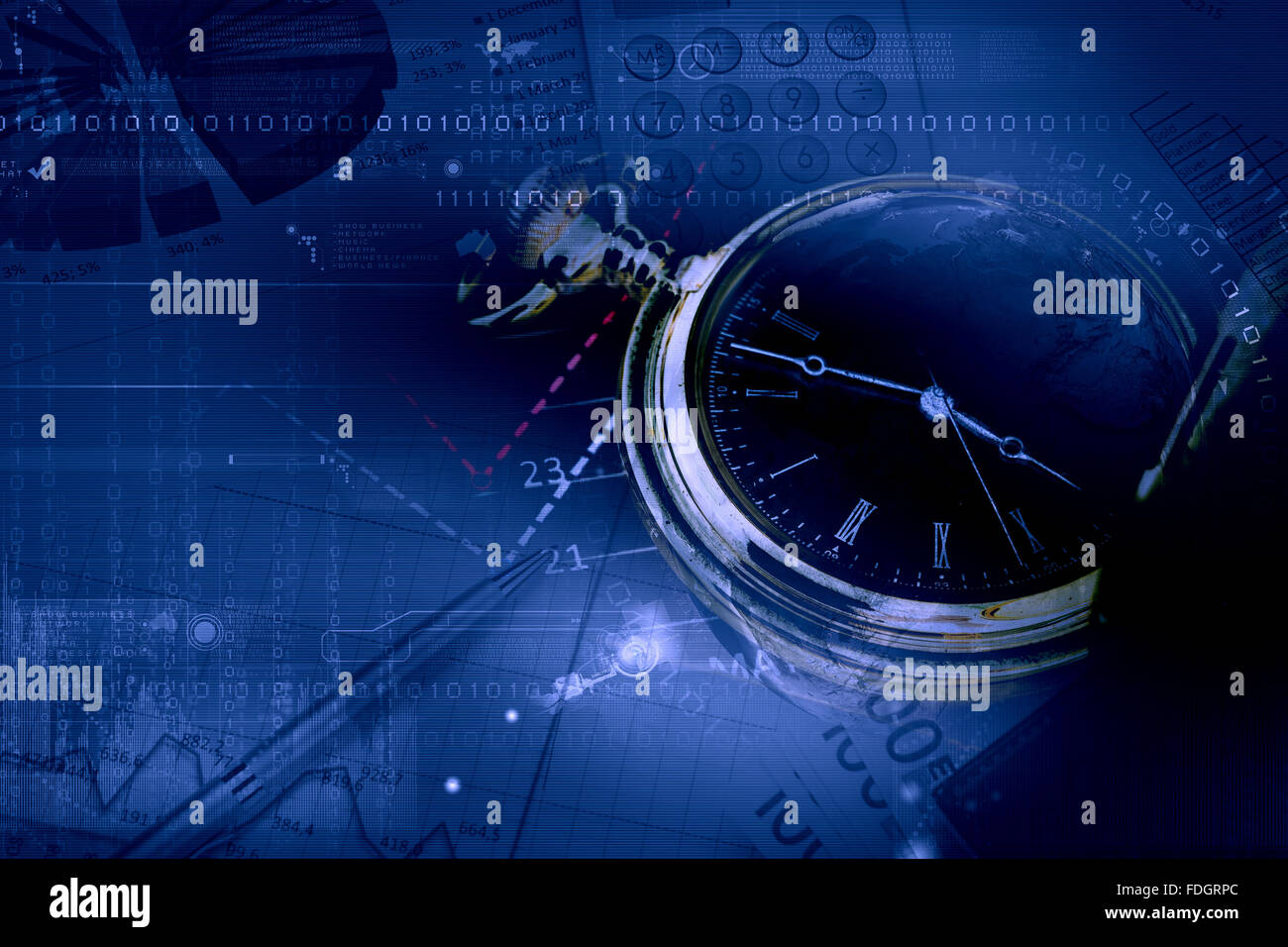 Pocket watch and business concepts on digital background Stock Photo ...
