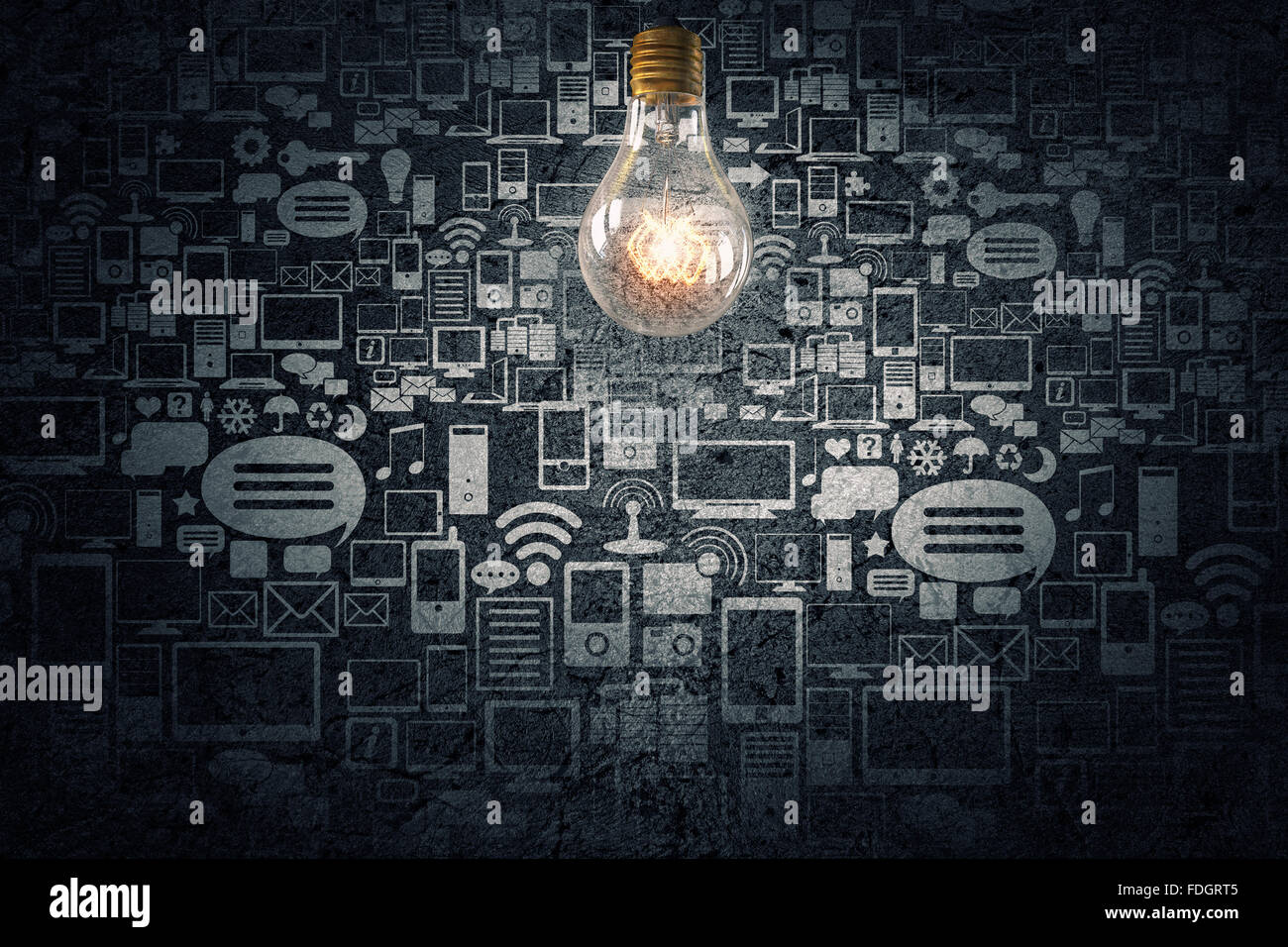 Glowing glass light bulb on computing concept background Stock Photo ...