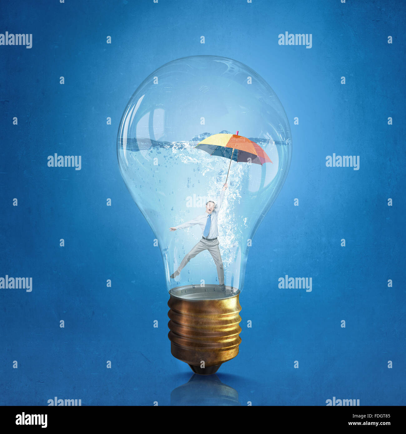 Glass light bulb filled with clear water and businessman inside Stock ...