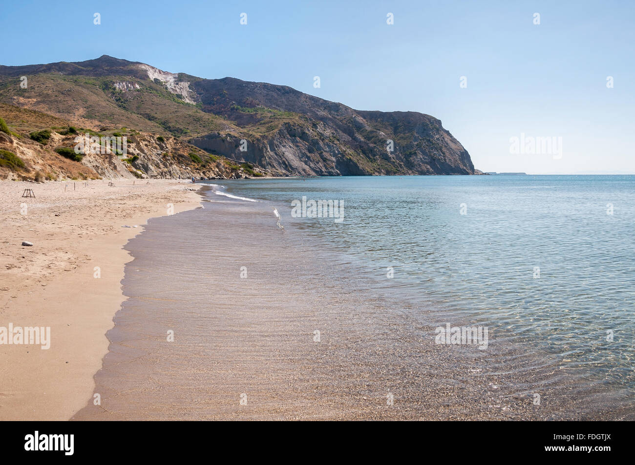 Wild beach on Zakynthos Island with view of Vassilikos peninsula ...