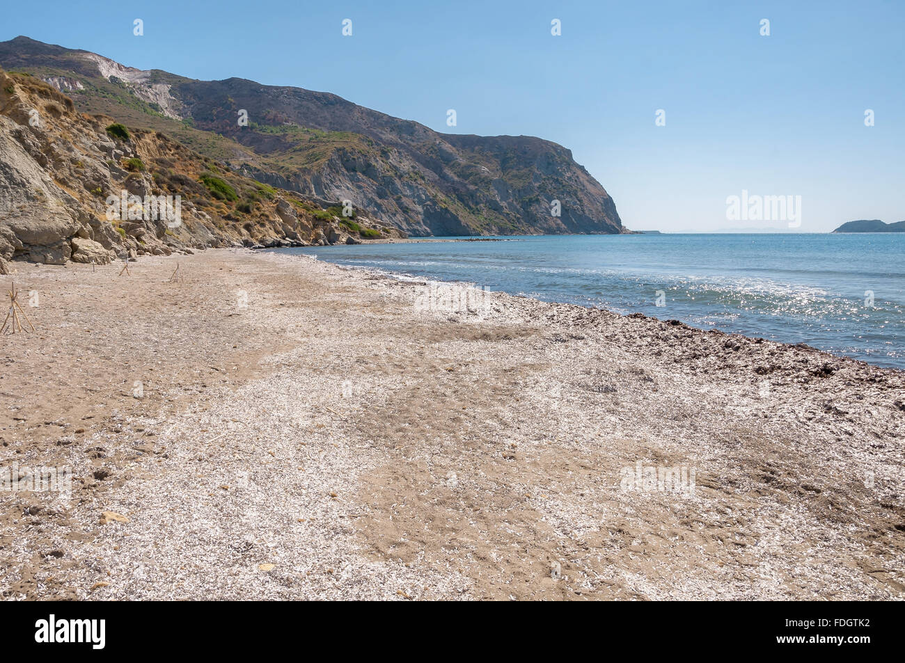 Wild beach on Zakynthos Island with view of Vassilikos peninsula ...