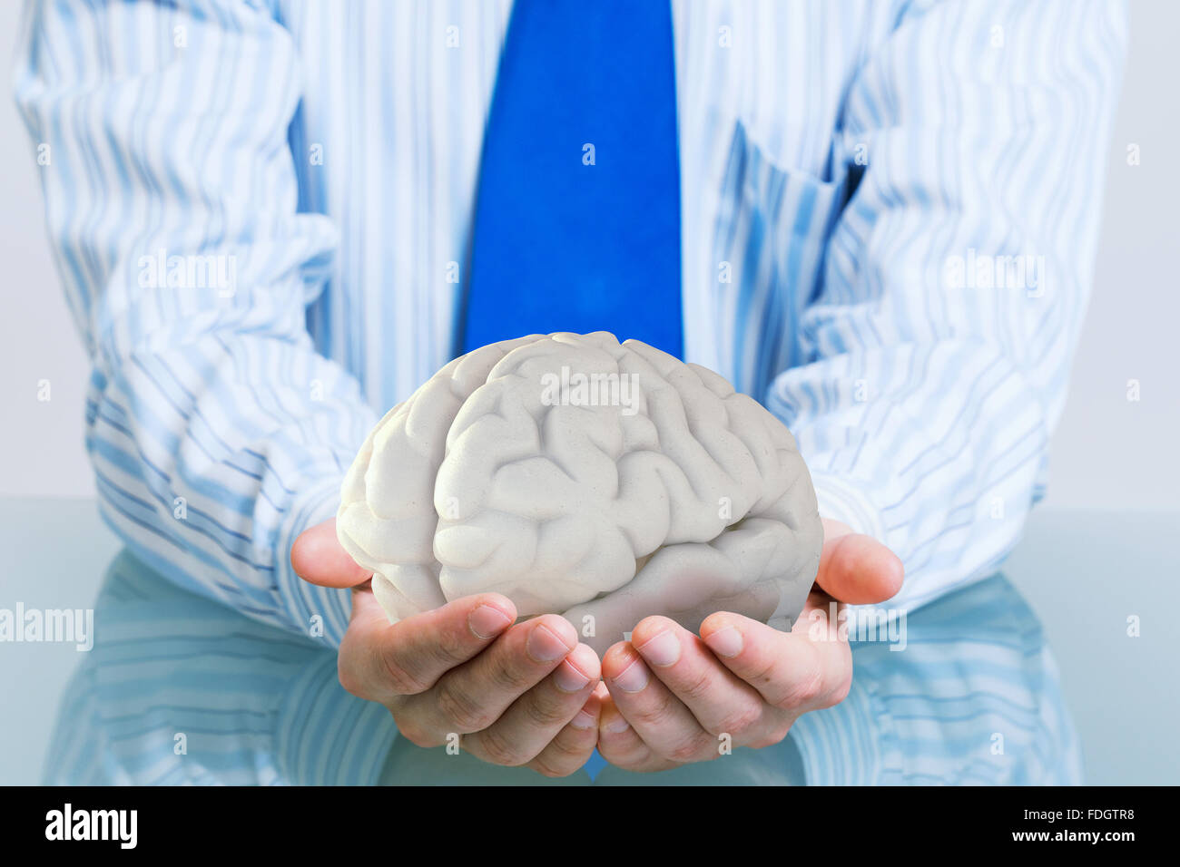 Hands of man holding with care human brain Stock Photo - Alamy