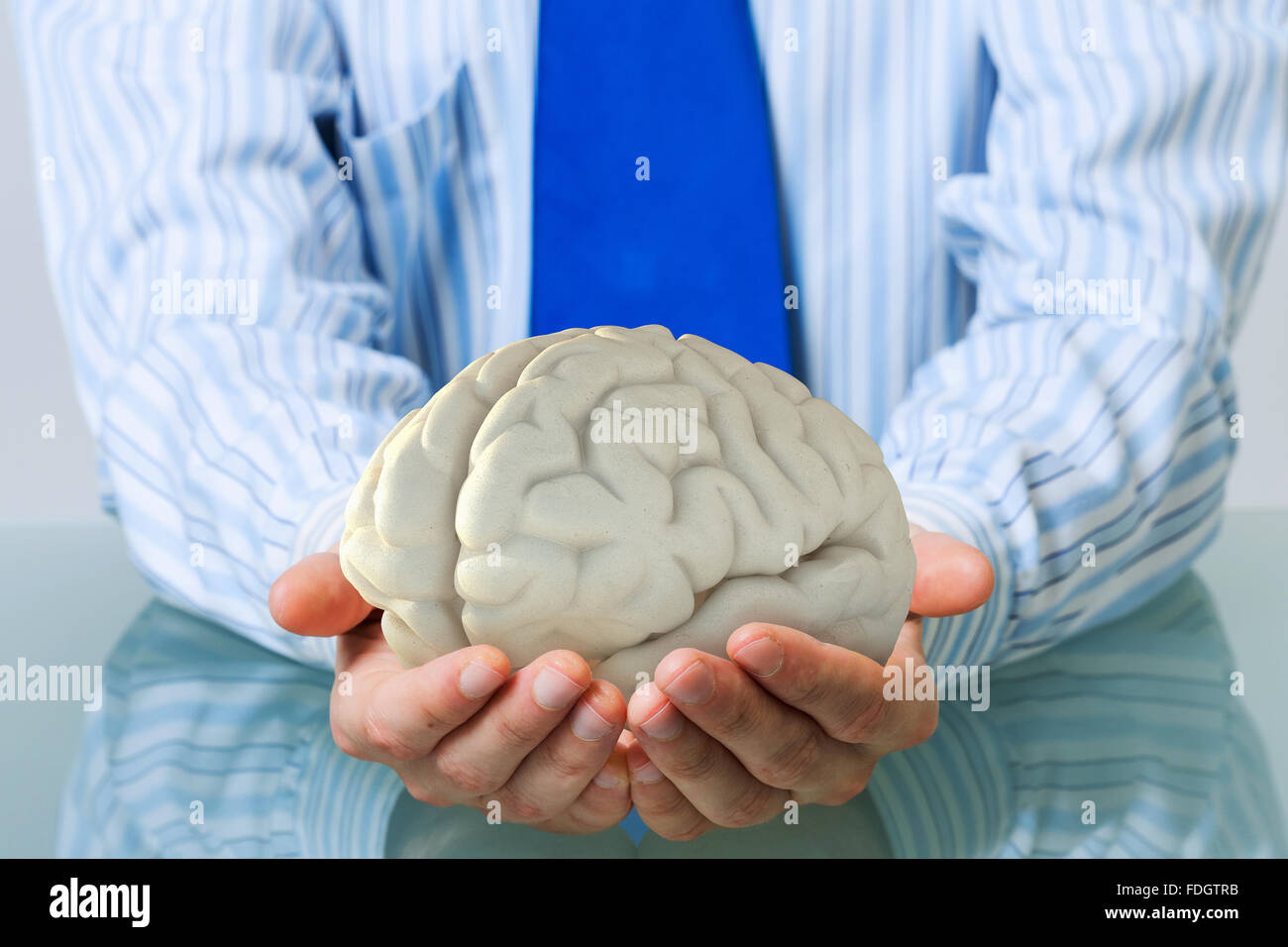 Hands of man holding with care human brain Stock Photo - Alamy