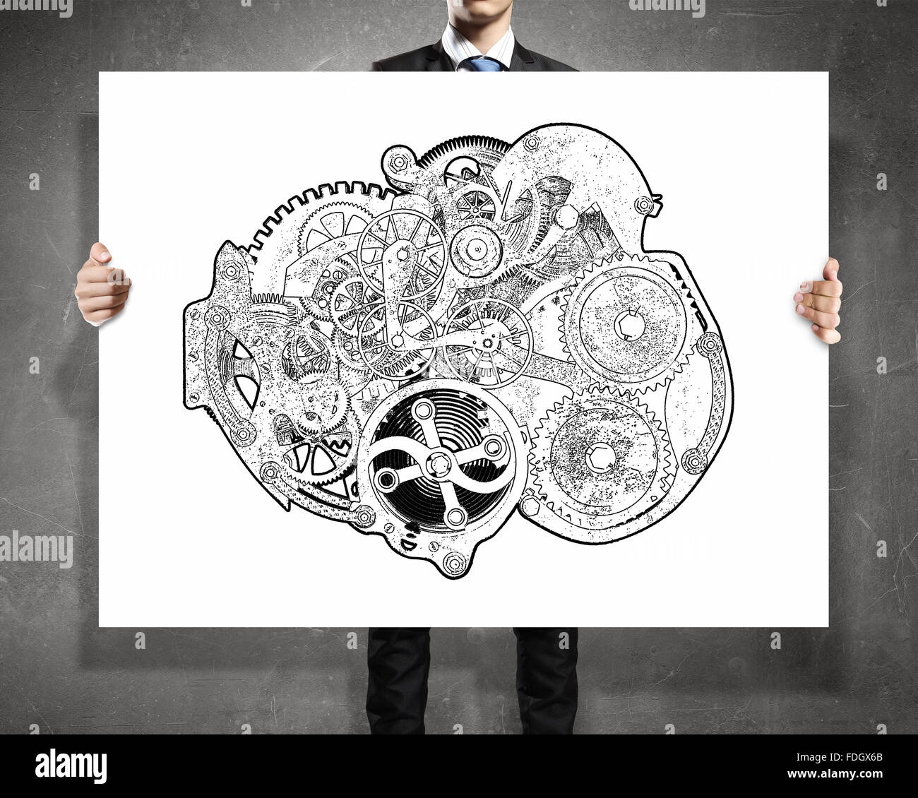 Unrecognizable businessman showing banner with gears mechanism concept ...
