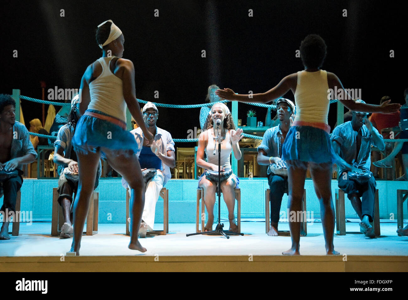 Horizontal portrait of Cape Verdeans dancing traditional folklore in ...