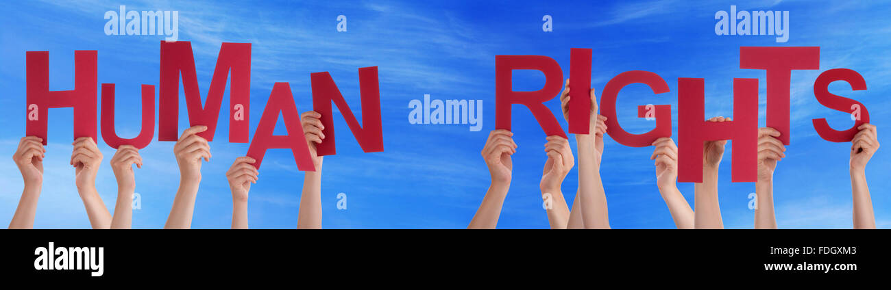 People Hands Holding Red Word Human Rights Blue Sky Stock Photo - Alamy