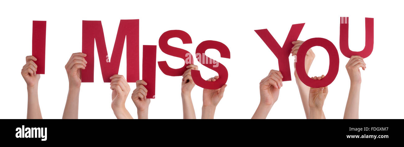 Hands Holding Red Word I Miss You Stock Photo - Alamy