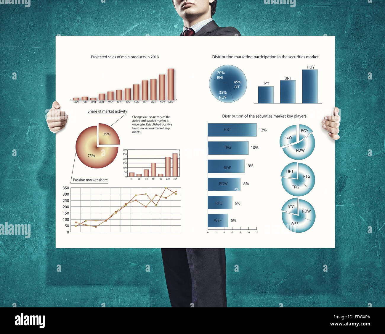 Businessman showing banner with drawn graphs and diagrams Stock Photo ...