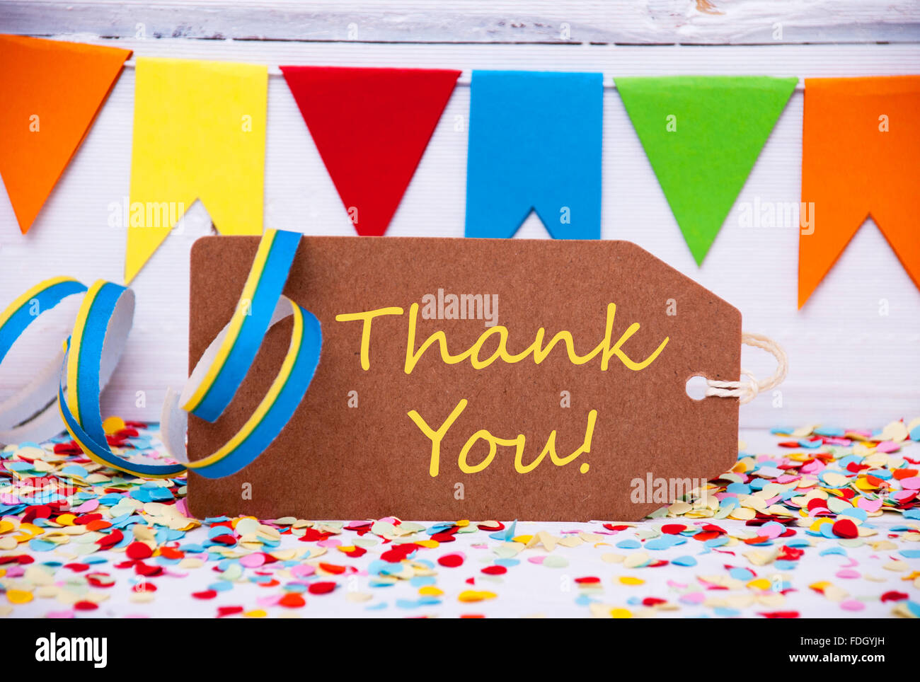 Label With Party Decoration, Text Thank You Stock Photo - Alamy