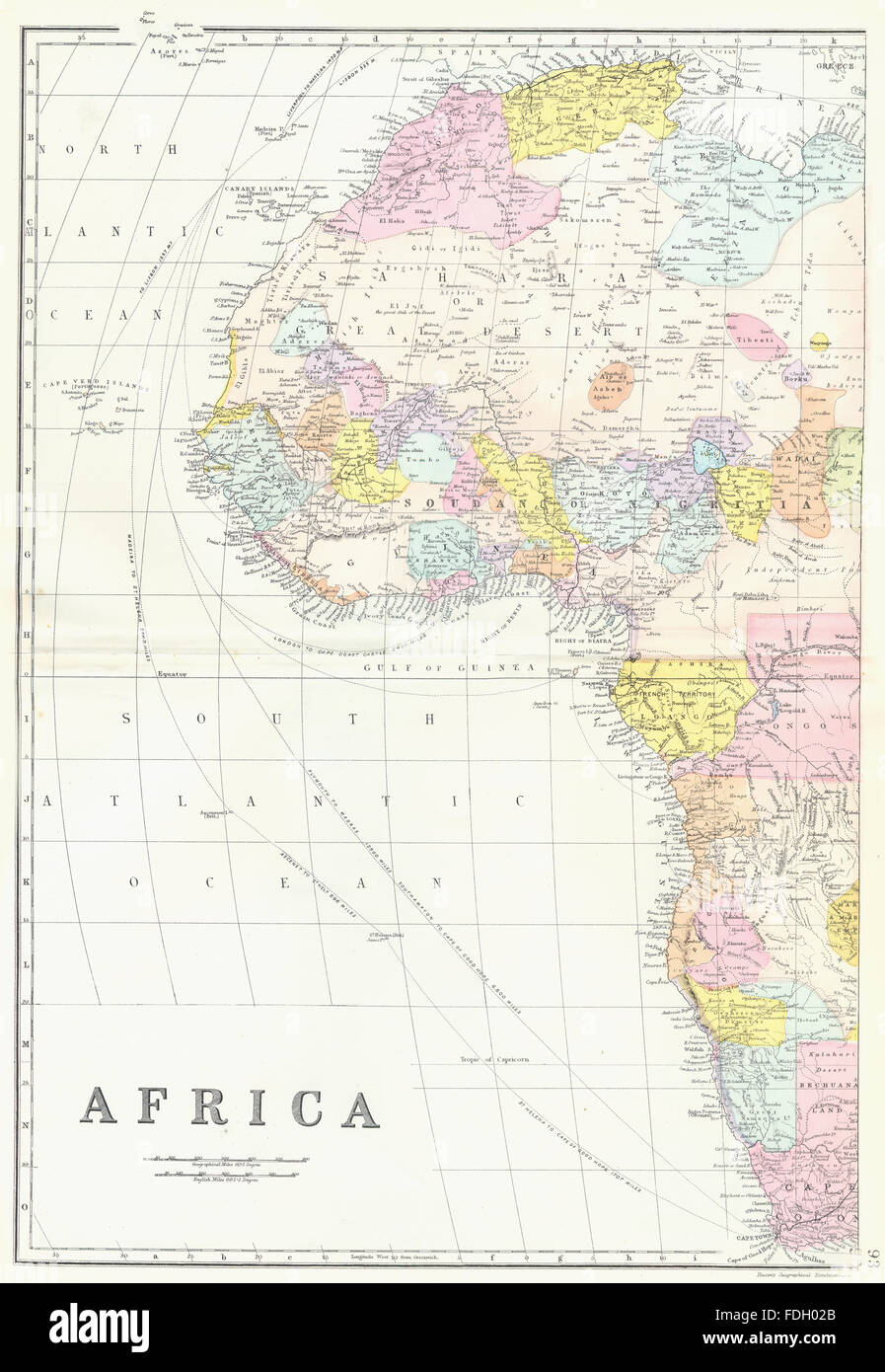 AFRICA West sheet: Showing steamship routes. Bacon, 1895 antique map ...