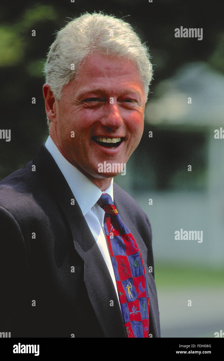 Washington, DC., USA, 1996 President William Clinton during South Lawn ...