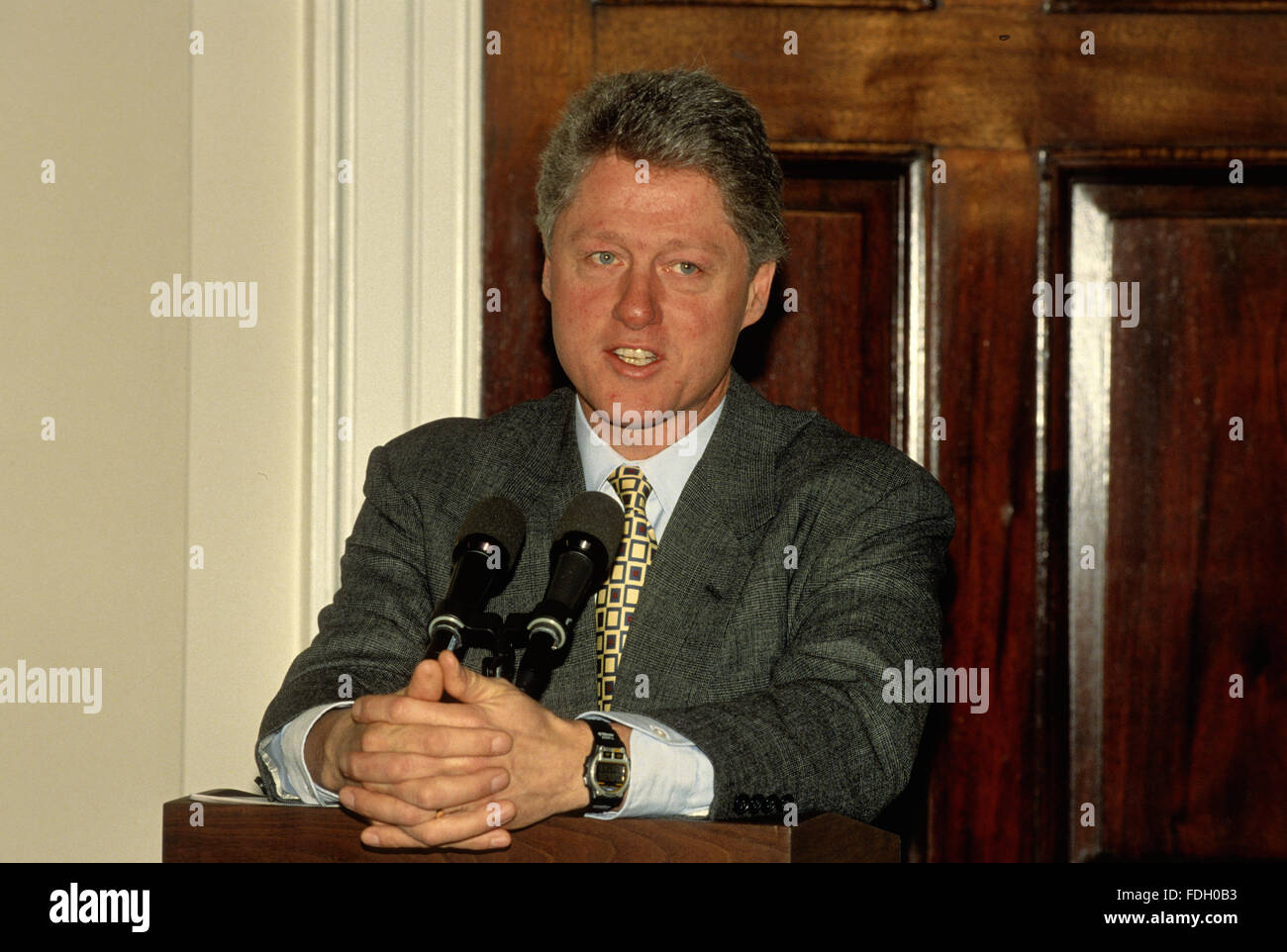 Washington, DC., USA, 1993 President William Clinton responds to ...