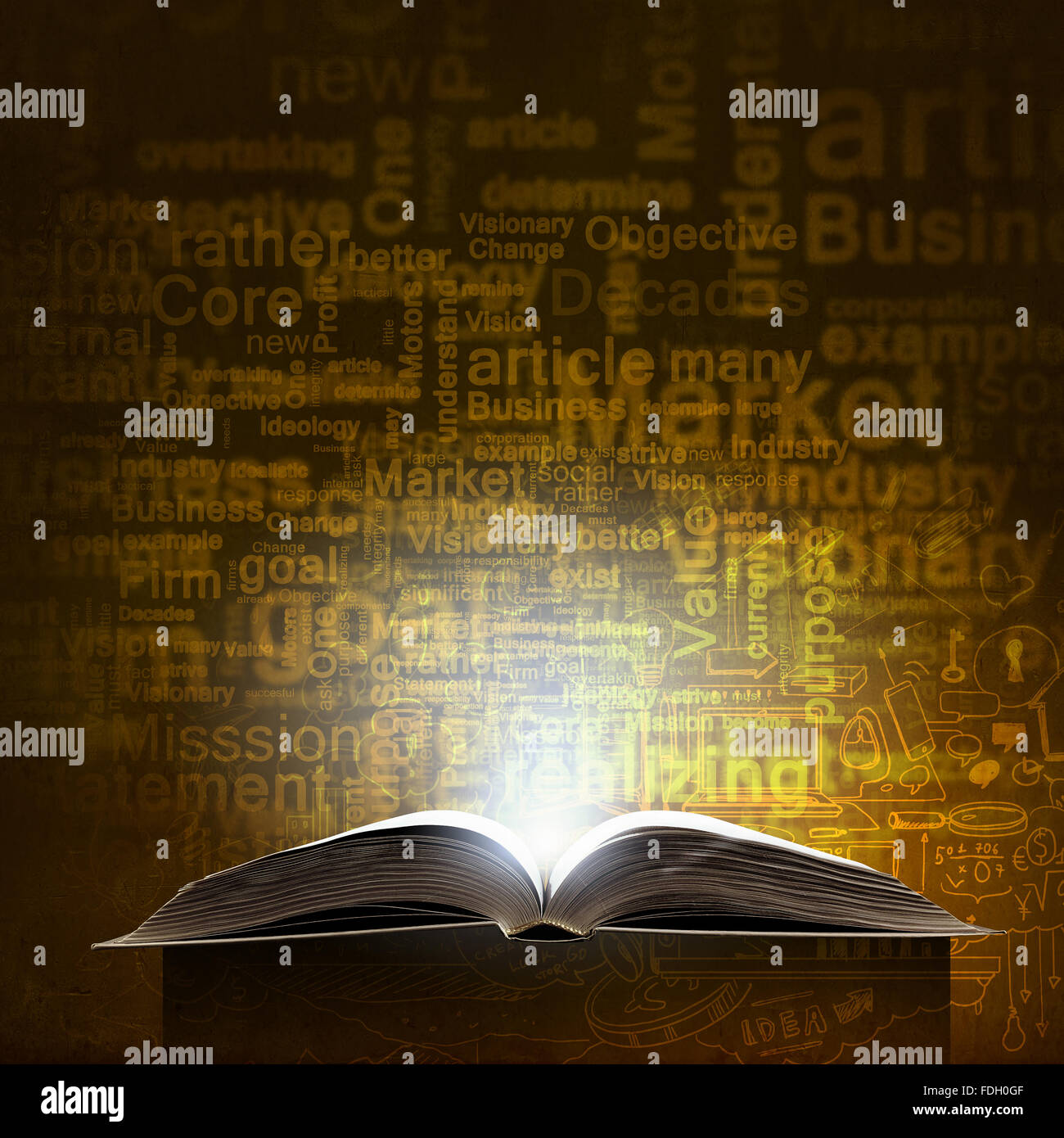 Opened book and business leadership conceptual words hi-res stock ...