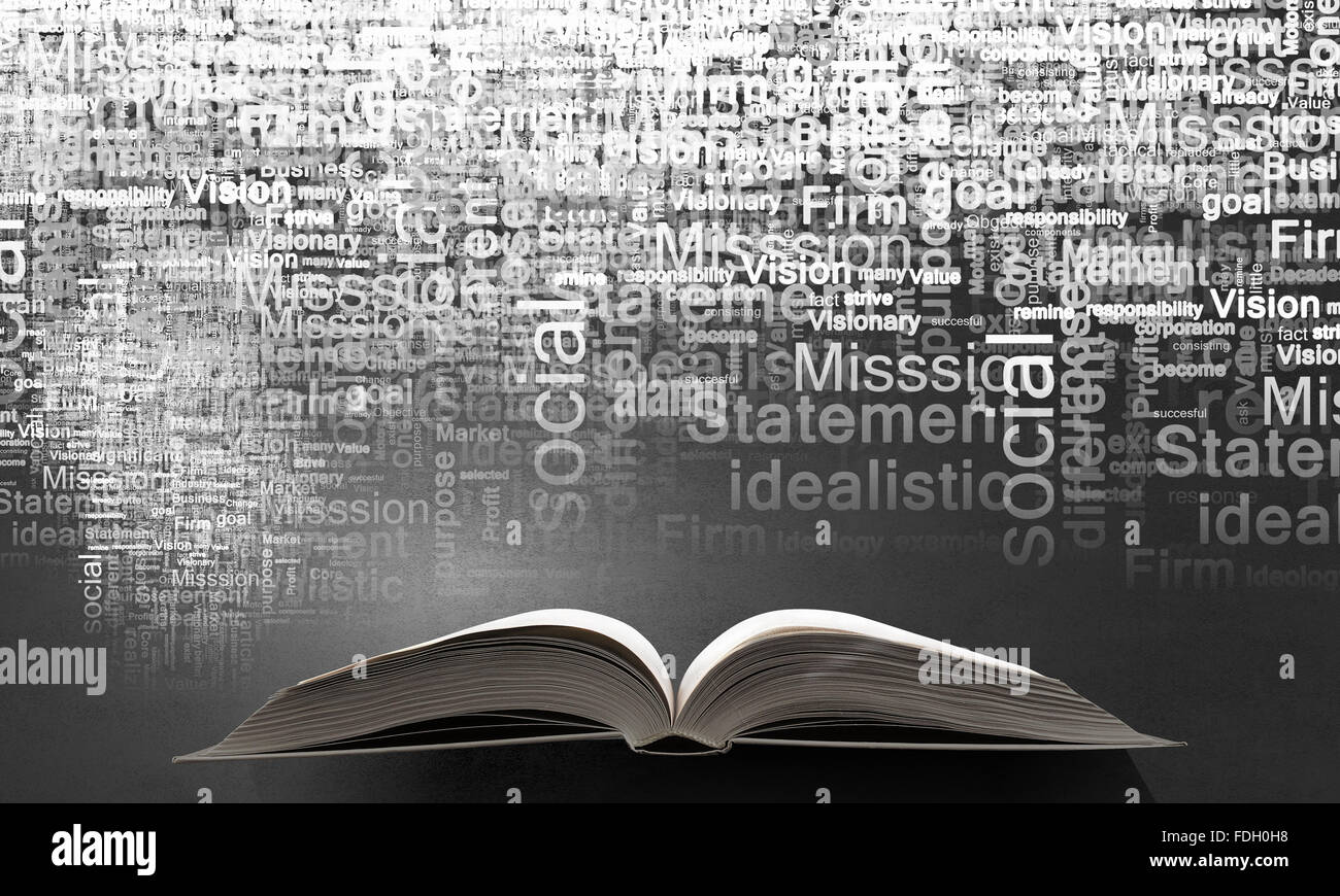 Opened book and business leadership conceptual words Stock Photo - Alamy