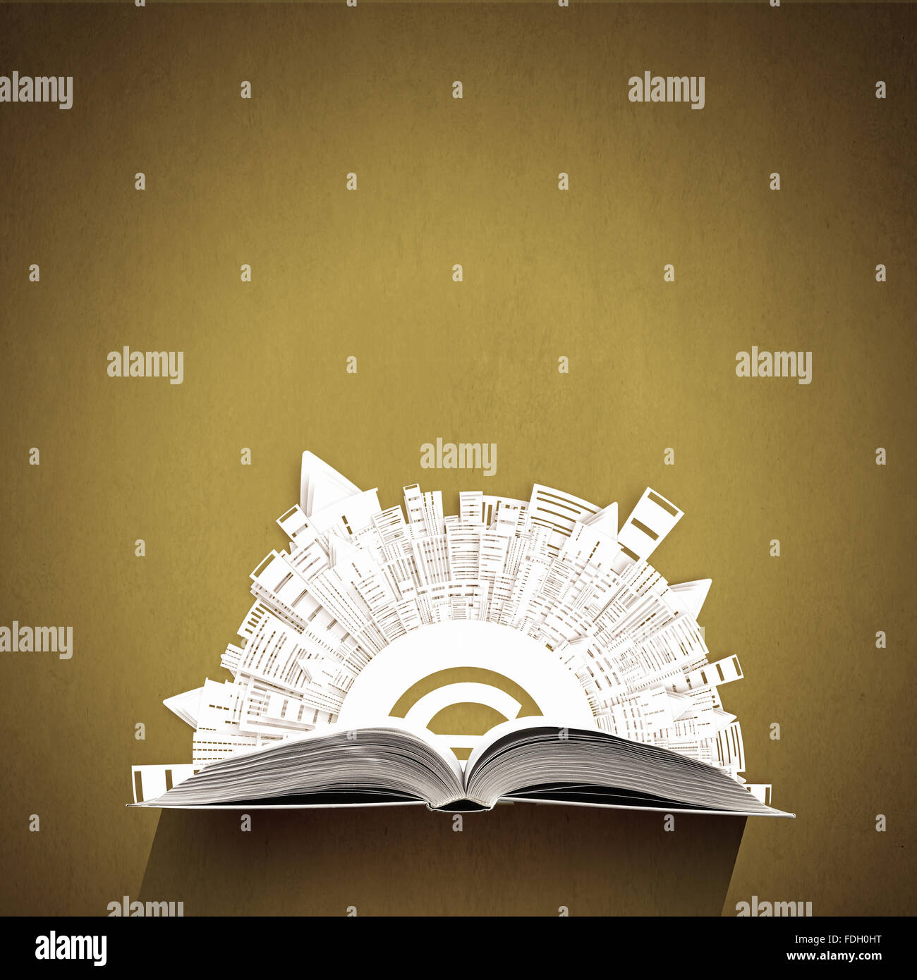 Opened book with modern city model on pages Stock Photo - Alamy