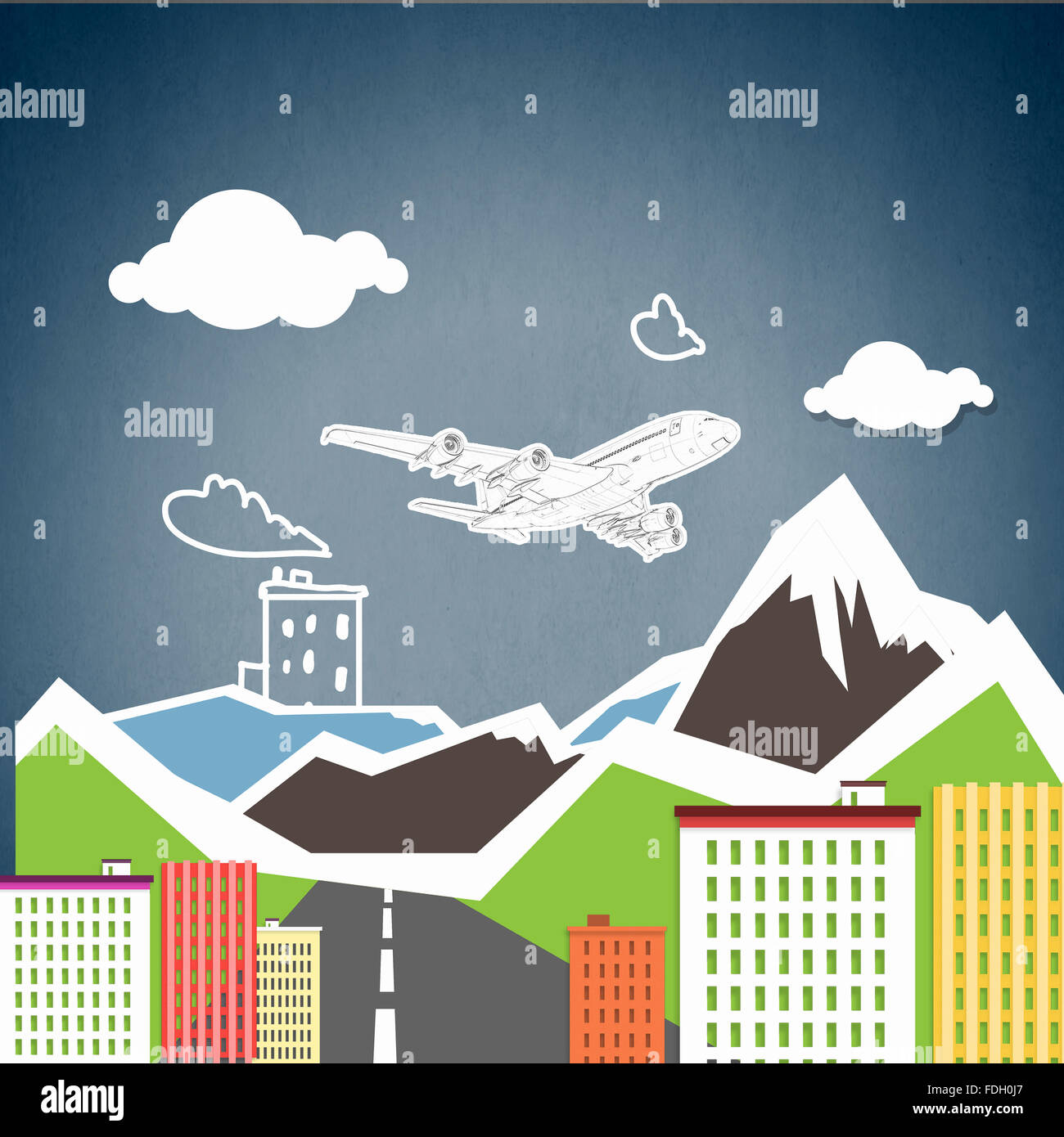 Colorful hand drawn sketchy drawing of city Stock Photo - Alamy