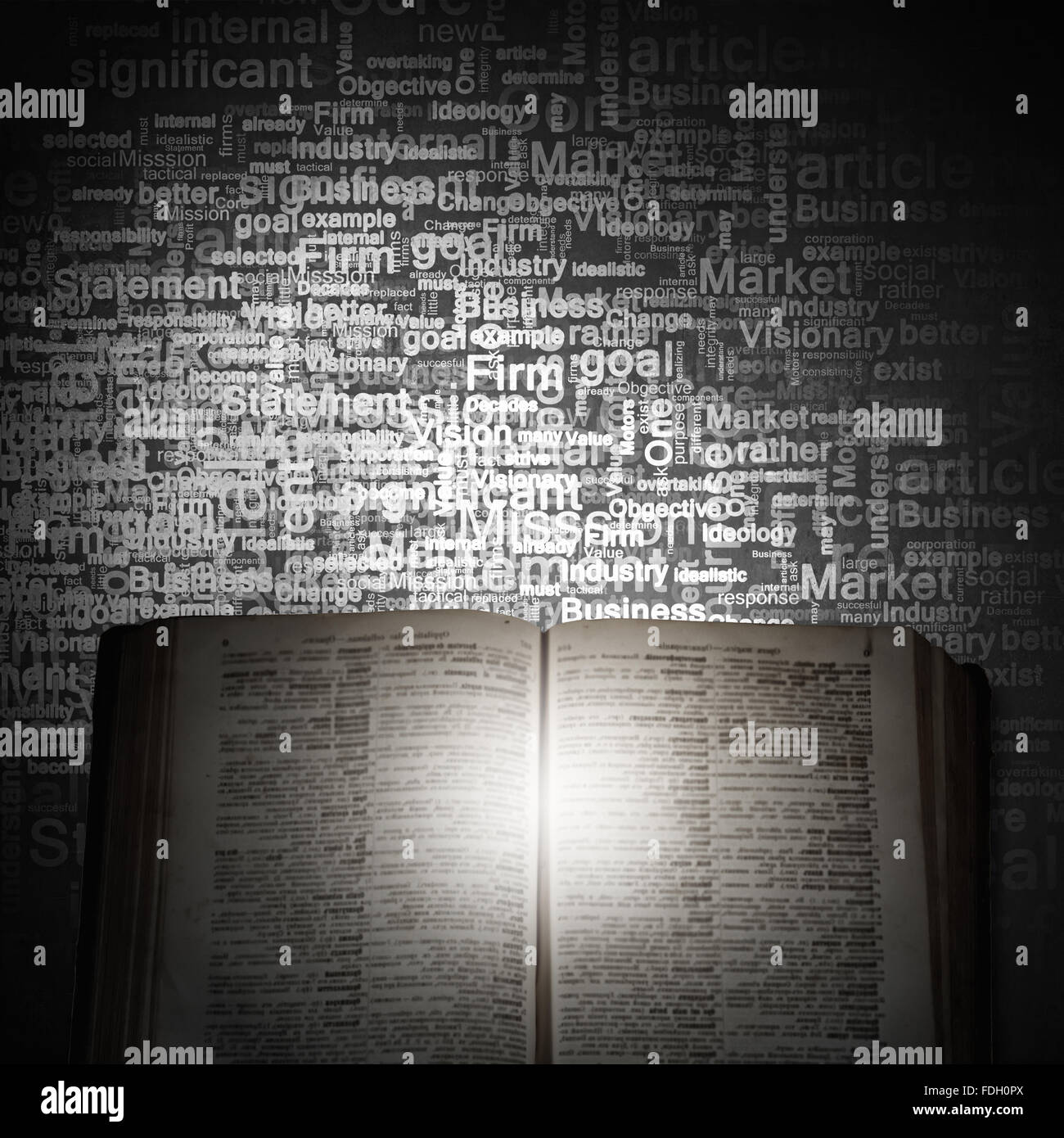 Opened book and business leadership conceptual words Stock Photo - Alamy