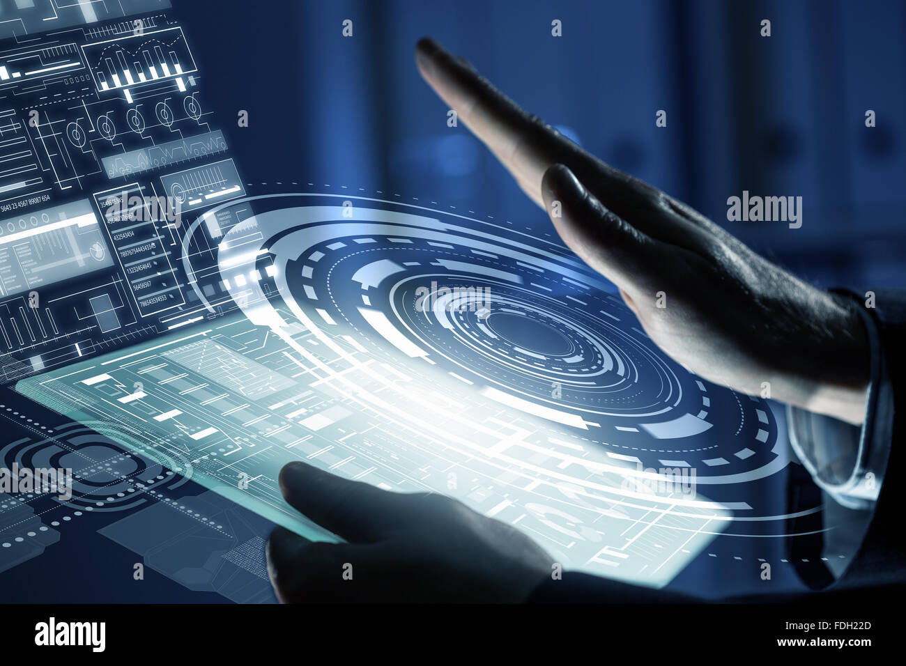 Close up of human hands using virtual panel Stock Photo - Alamy