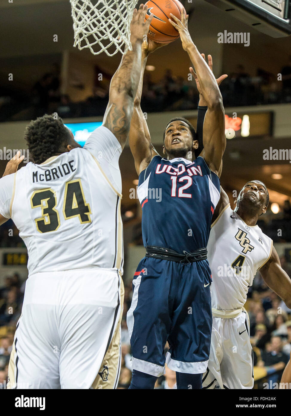 Orlando, FL, USA. 31st Jan, 2016. UCF's center Justin McBride (34) and guard Daiquan Walker (4 ...