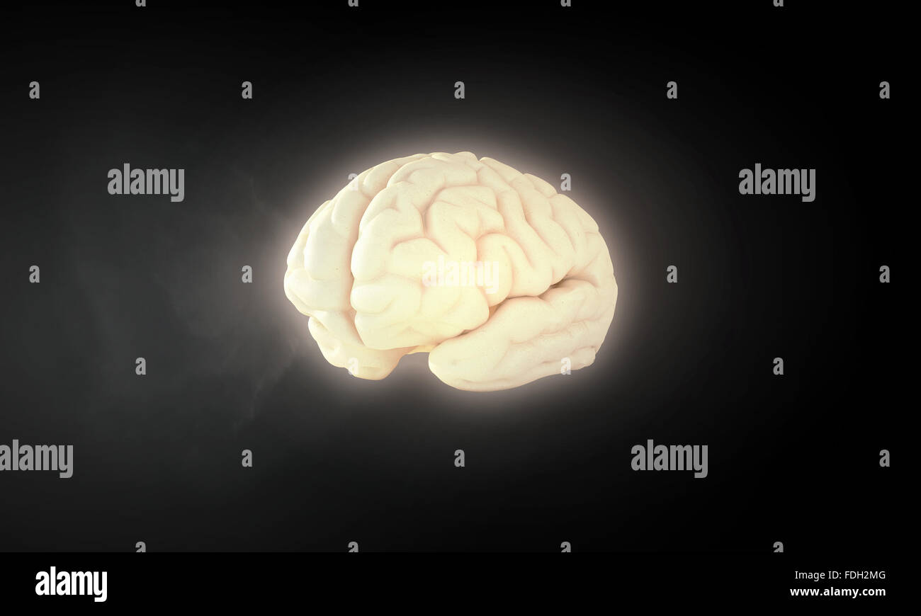 Science image with human brain on dark background Stock Photo - Alamy