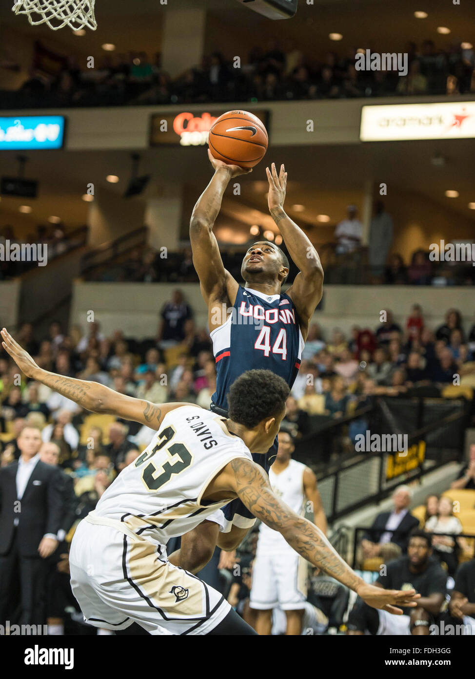 Orlando, FL, USA. 31st Jan, 2016. UConn guard Rodney Purvis (44) shoots ...
