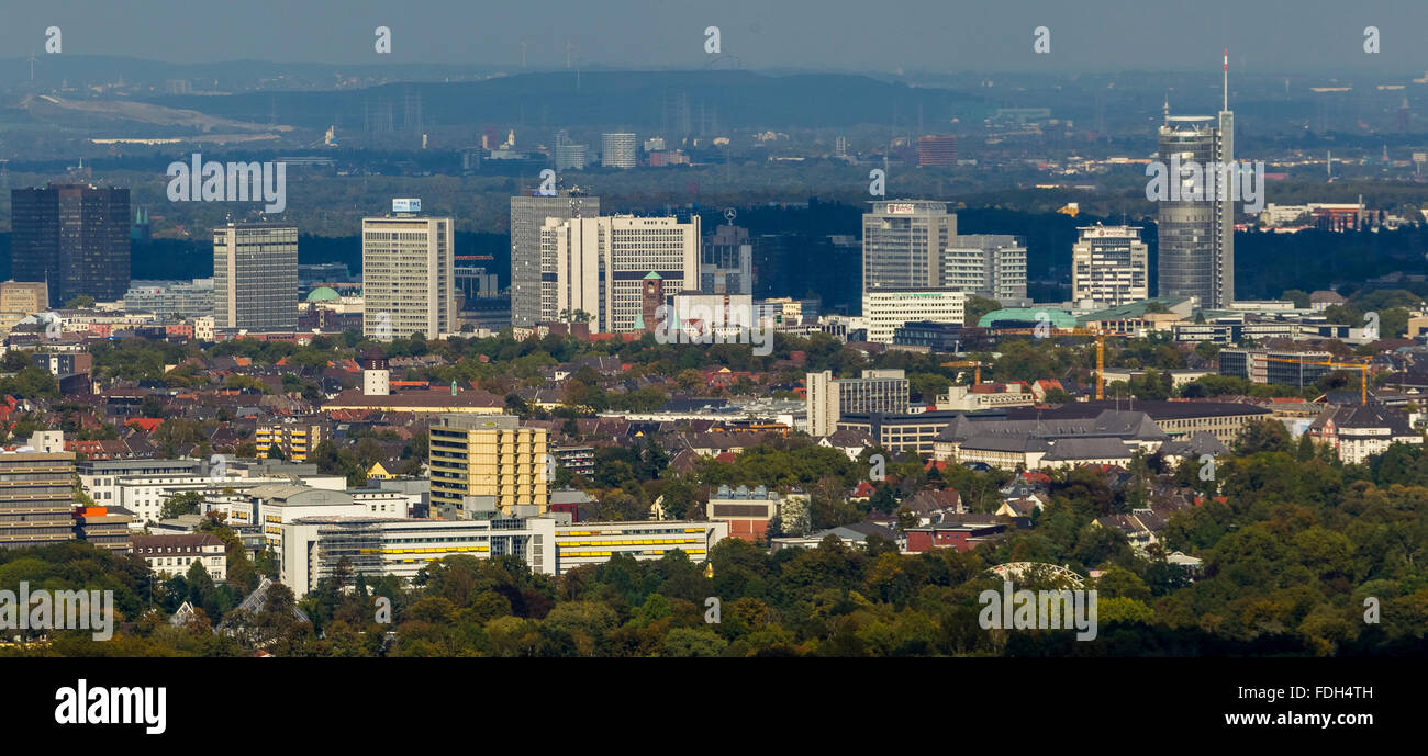 Aerial view, Essen Skyline, Evonik tower, RWE Tower, office towers ...