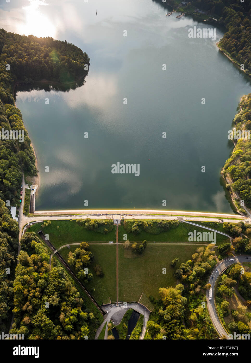 Aerial view, Hennesee Hennesee with dam and the stairway to heaven ...