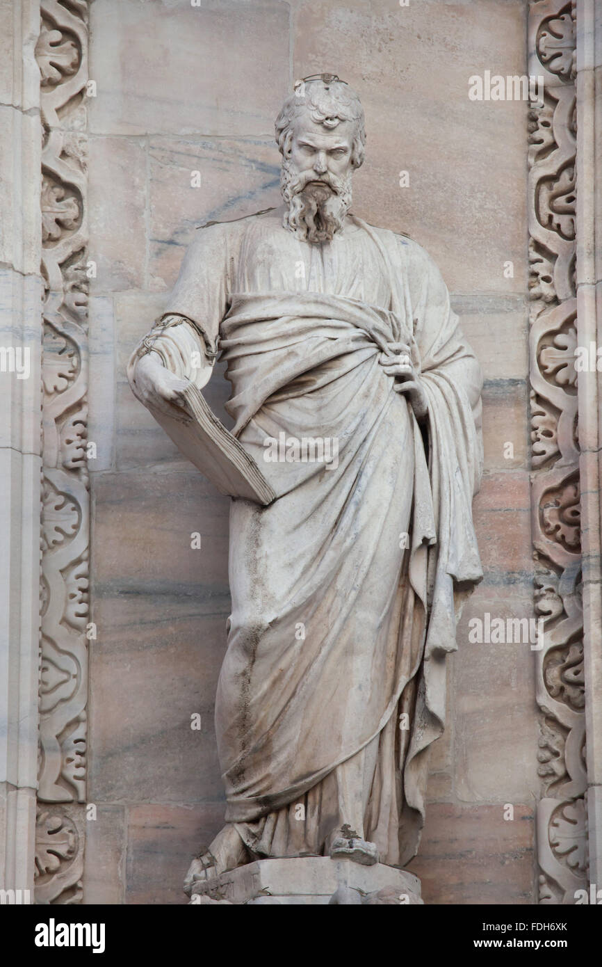 Saint Matthew the Evangelist. Marble statue by Italian sculptor Angelo ...
