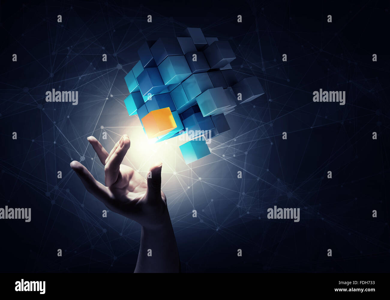 Businesswoman hand touch cube as symbol of problem solving Stock Photo ...