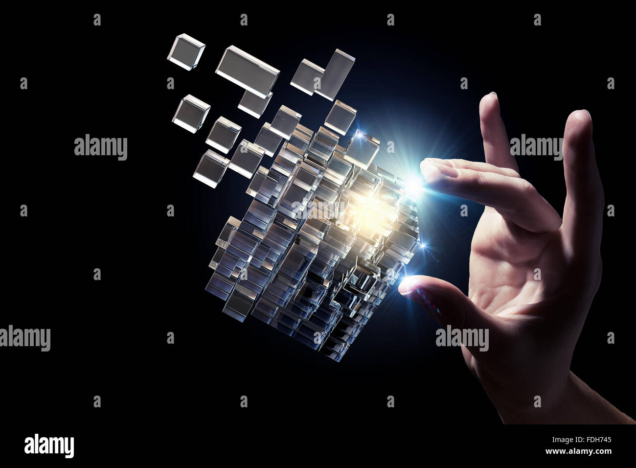 Businessman hand touch cube as symbol of problem solving Stock Photo ...