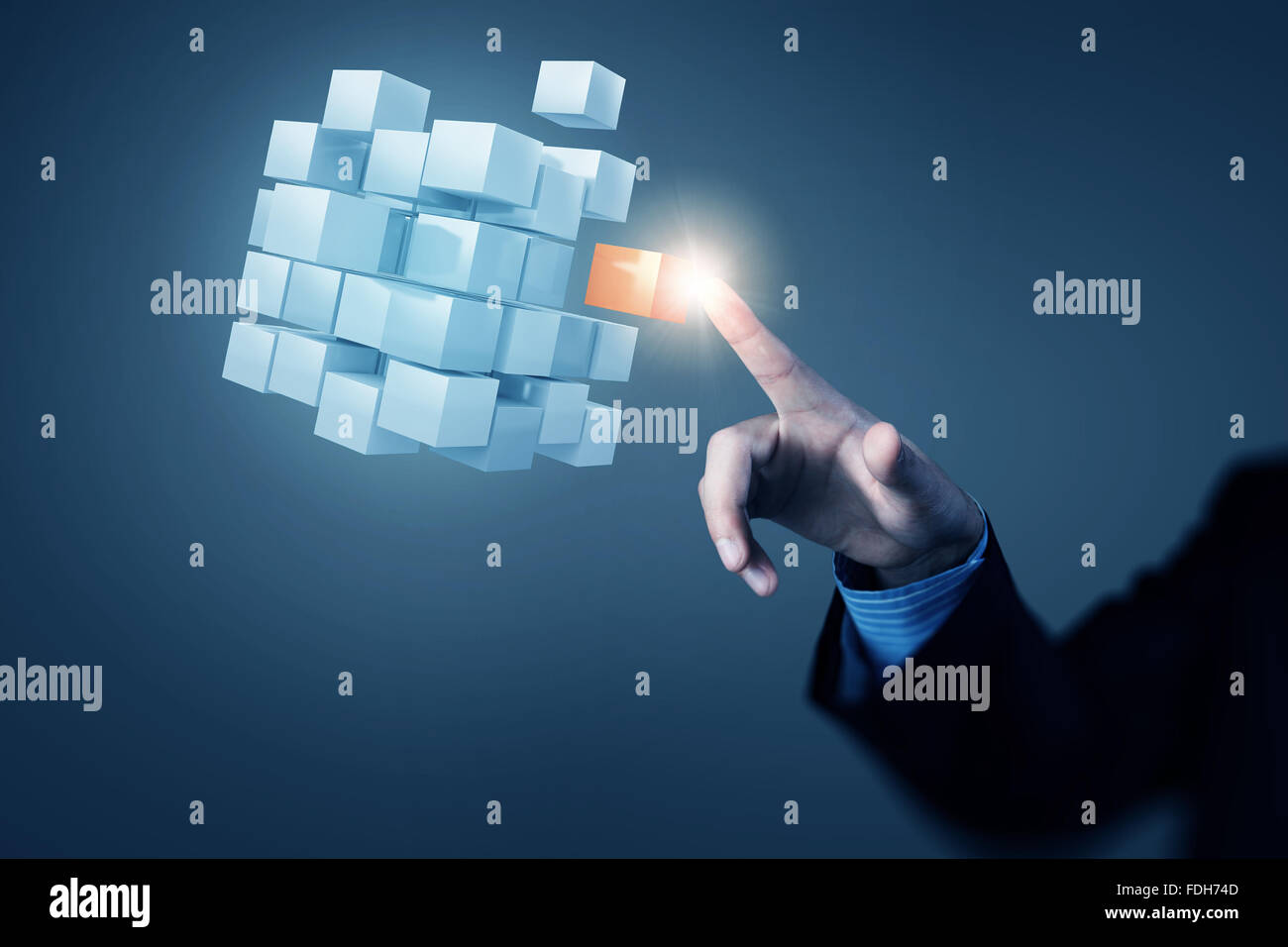 Businessman hand touch cube as symbol of problem solving Stock Photo ...
