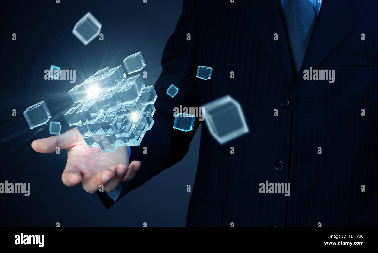 Businessman Hand Shows Cube Symbol High Resolution Stock Photography ...