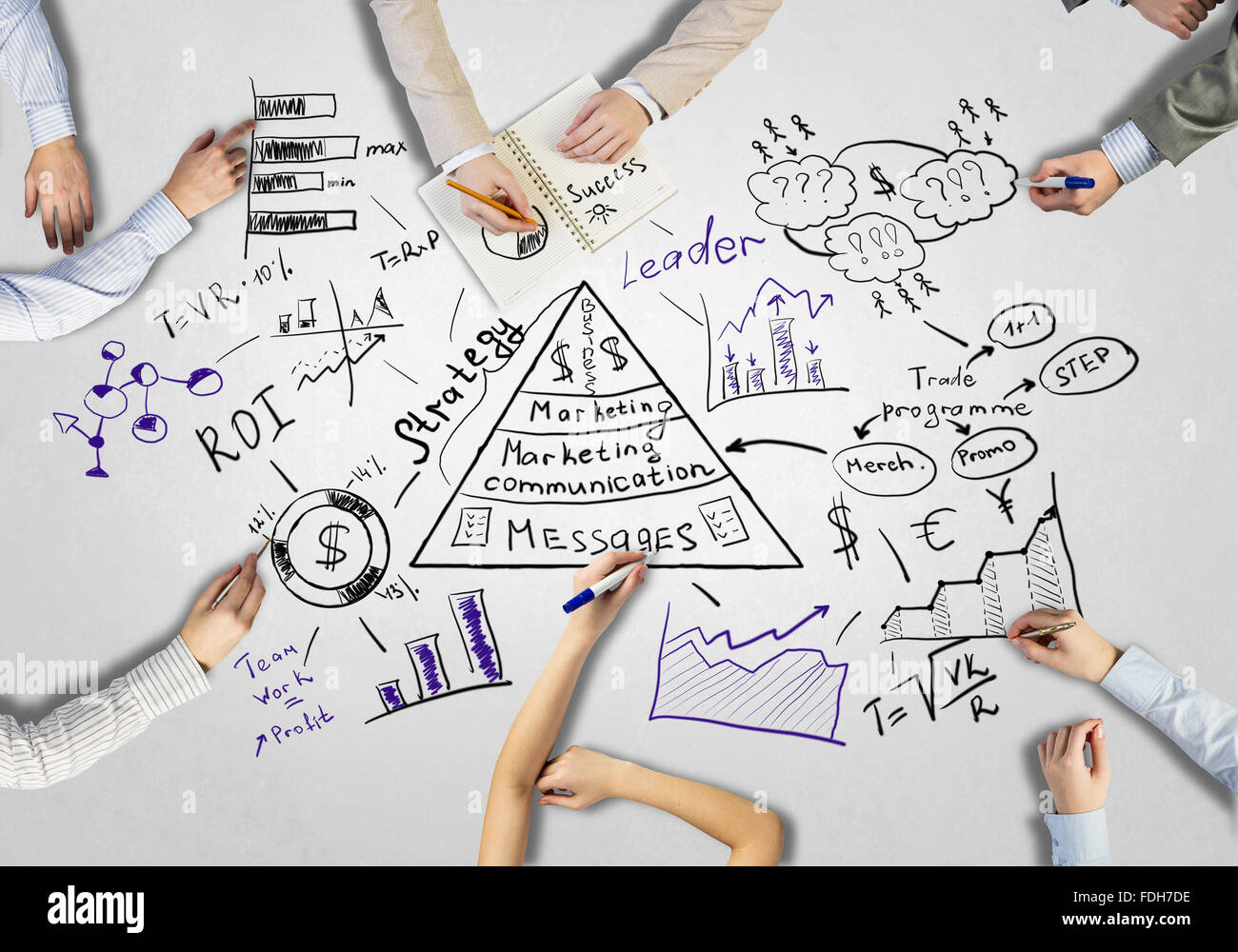 Top view of people hands drawing business teamwork strategy Stock Photo ...