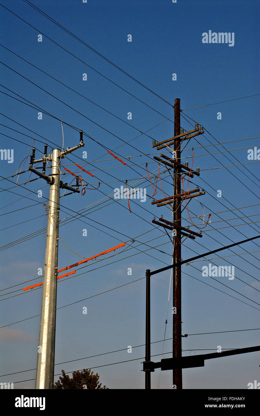 Electric transmission lines wooden poles High Resolution Stock ...