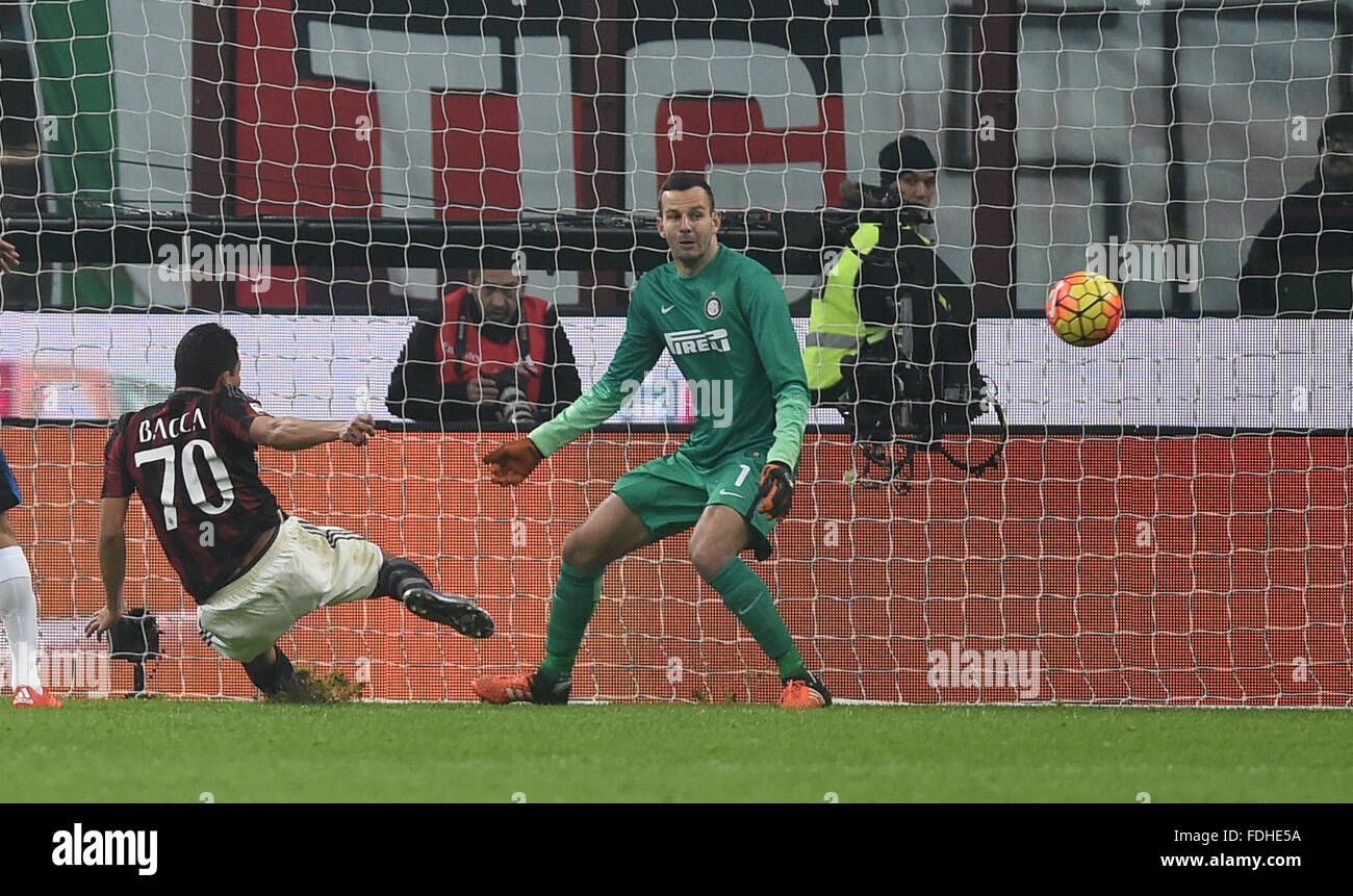 Milan. 31st Jan, 2016. AC Milan's Carlos Bacca shoots during the Serie ...