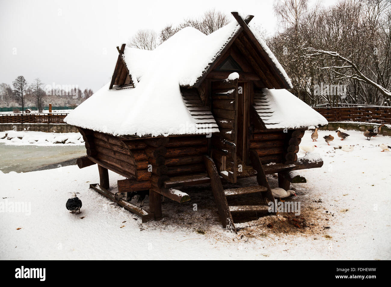 wooden building . winter season Stock Photo - Alamy