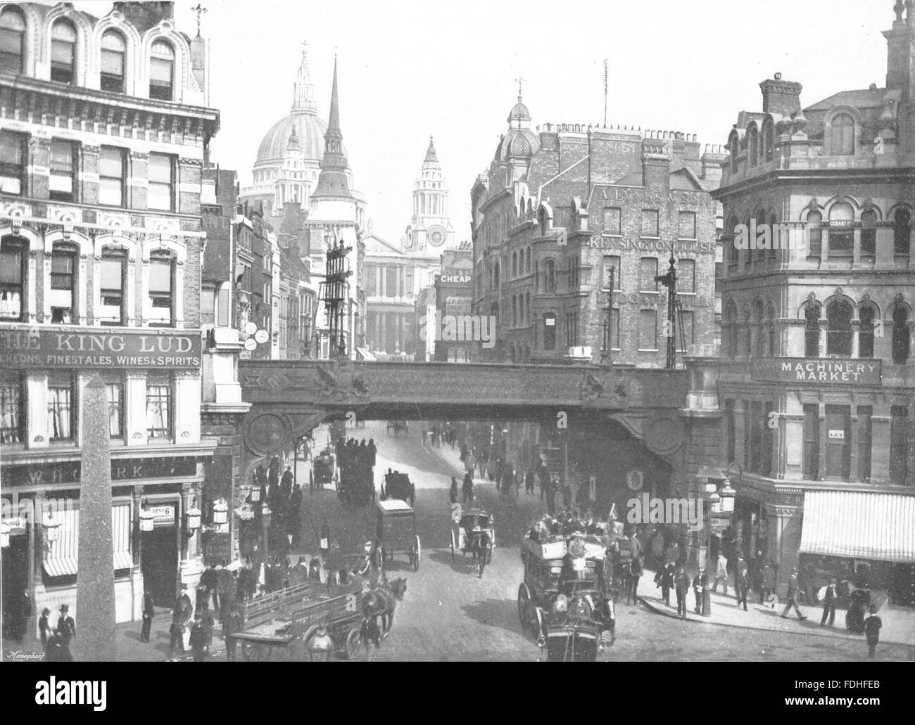 LONDON: Ludgate Circus- Looking up Ludgate Hill, antique print 1896 ...
