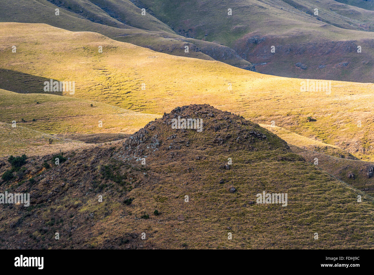 Rolling green hills in Sani Pass, between South Africa and Lesotho ...