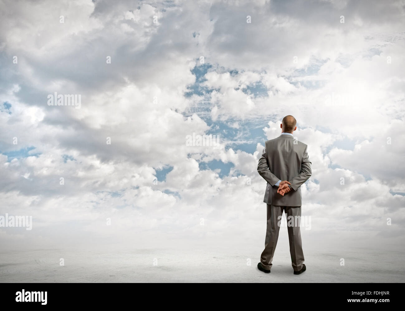 Back view of confident businessman looking in clear sky Stock Photo - Alamy