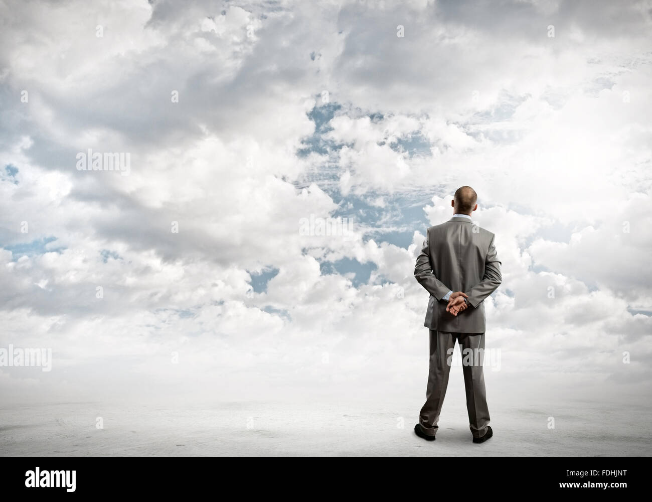 Back view of confident businessman looking in clear sky Stock Photo - Alamy