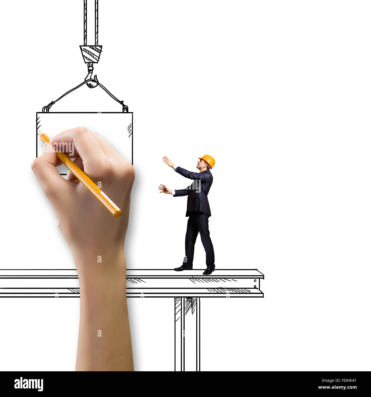 Businessman in helmet standing on construction beam Stock Photo - Alamy