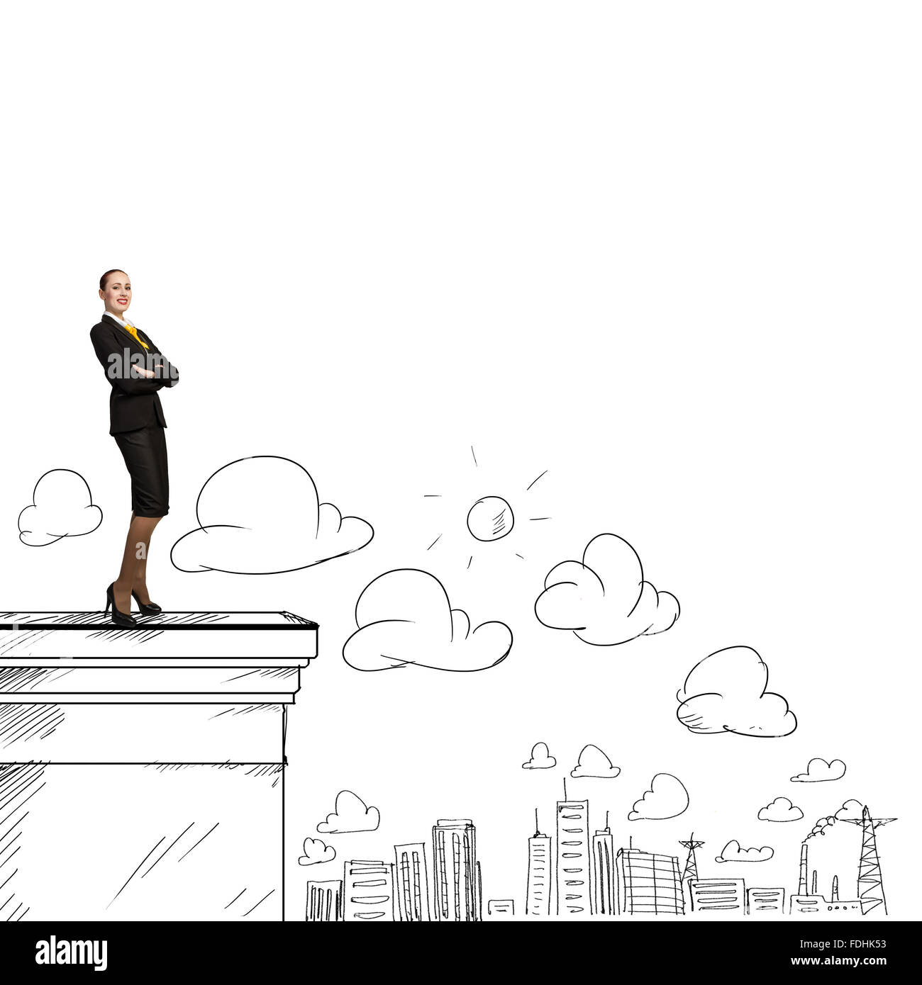 Successful pretty business lady standing on top of building Stock Photo ...