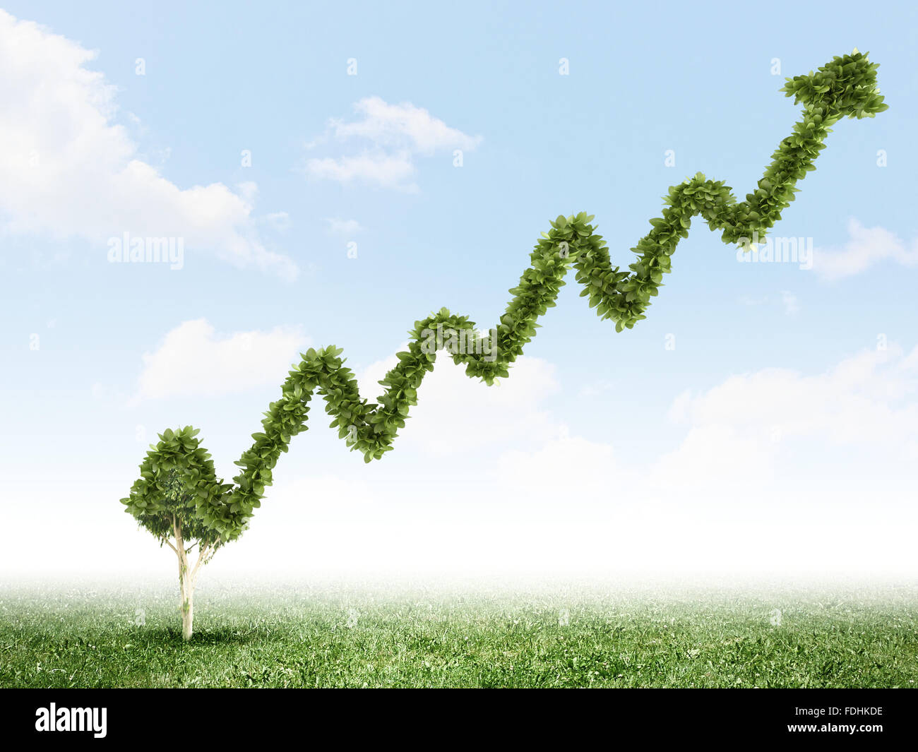 Conceptual image of green plant shaped liked graph Stock Photo - Alamy