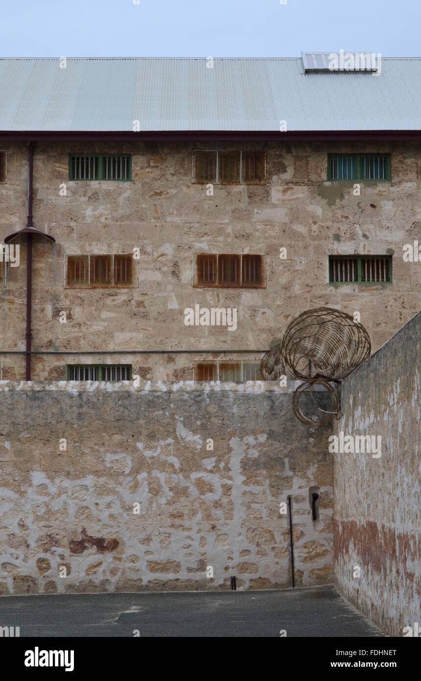 Cell block of Fremantle Prison seen from one of the prison yard ...