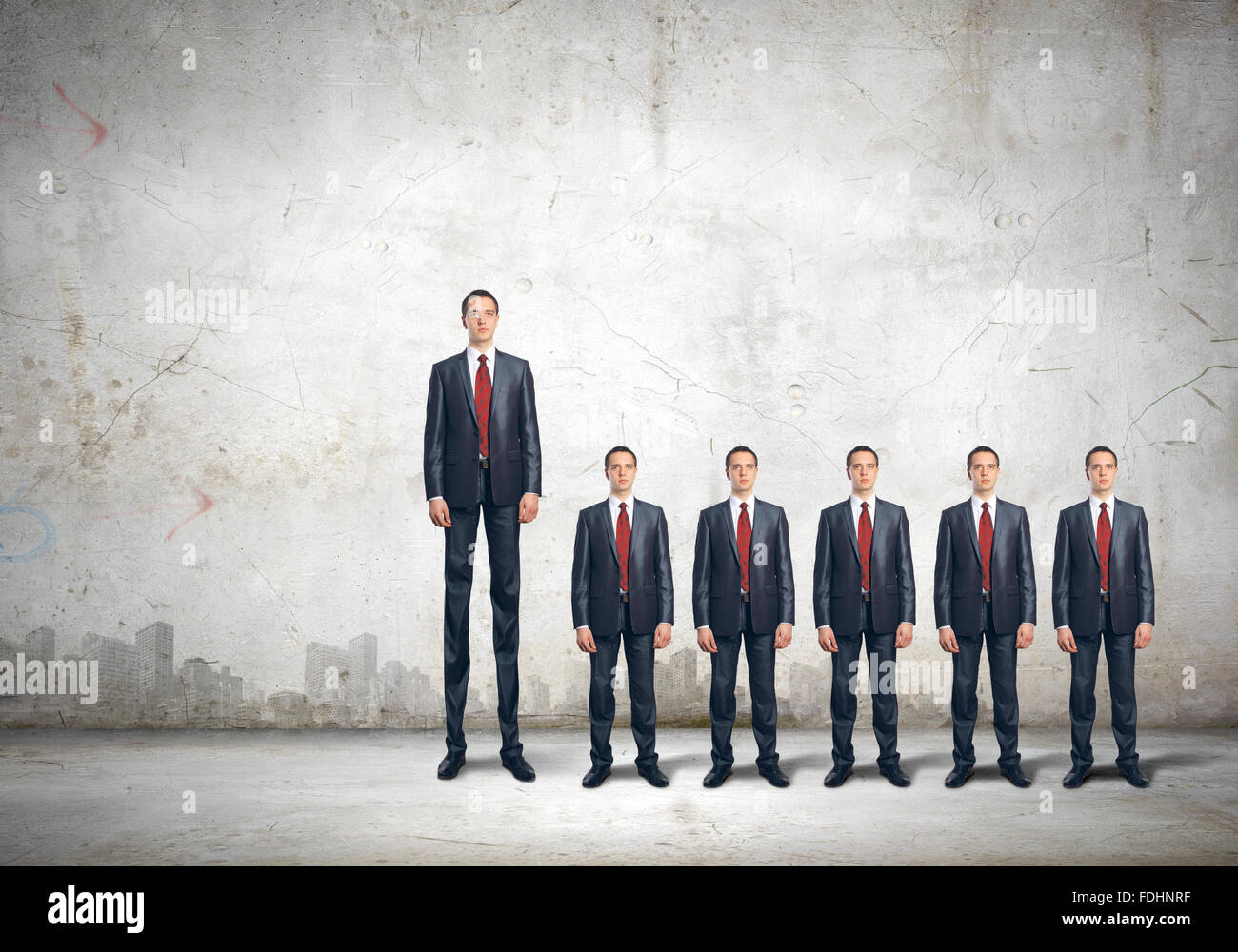 Successful confident businessmen standing in line. Progress in career ...