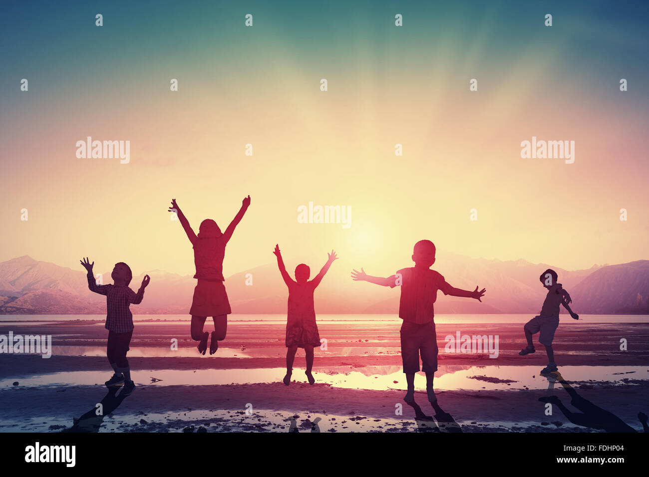 Children Silhouette Jumping