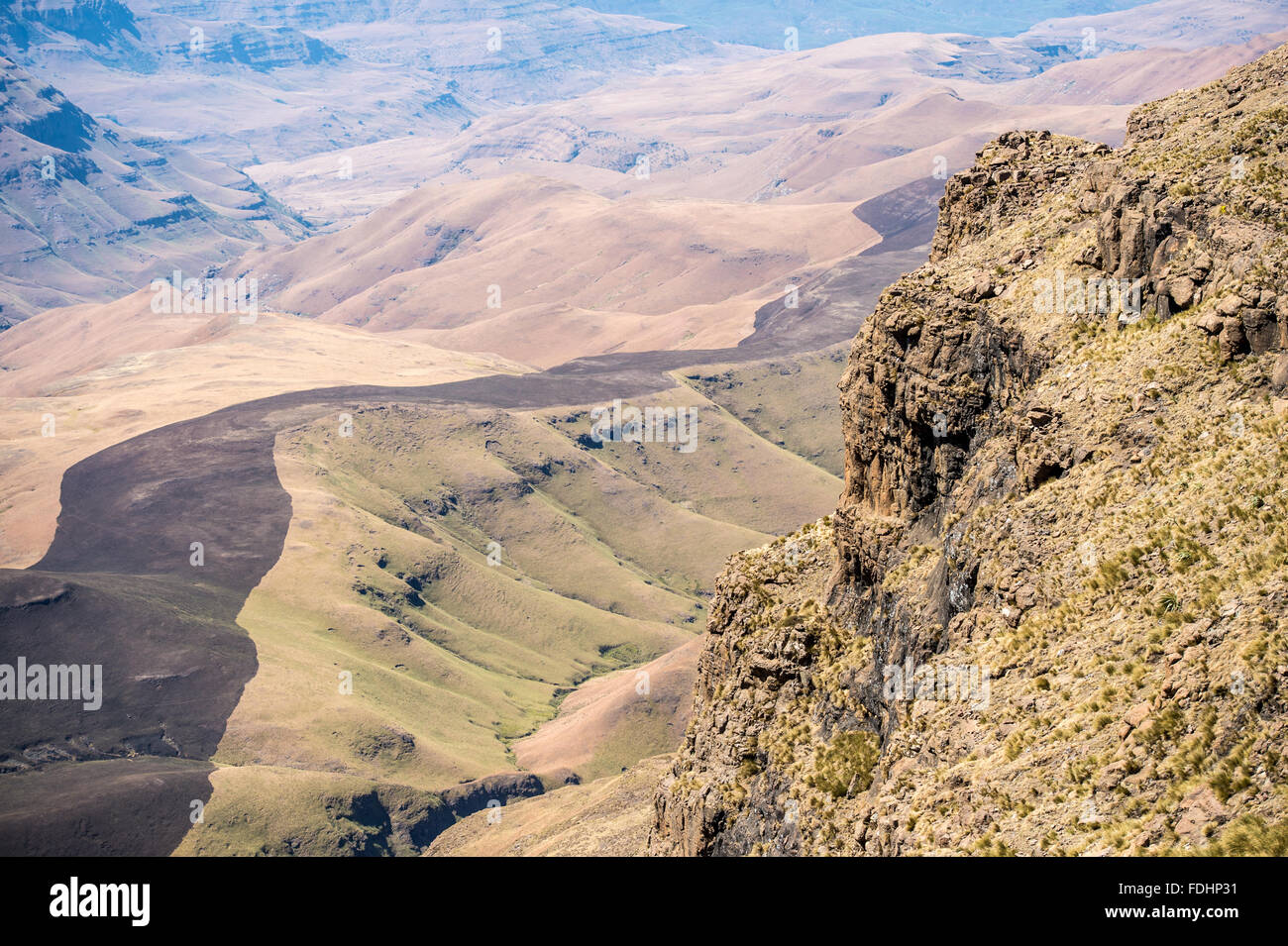 Landscape of rolling green hills and mountains in Lesotho, Africa Stock ...