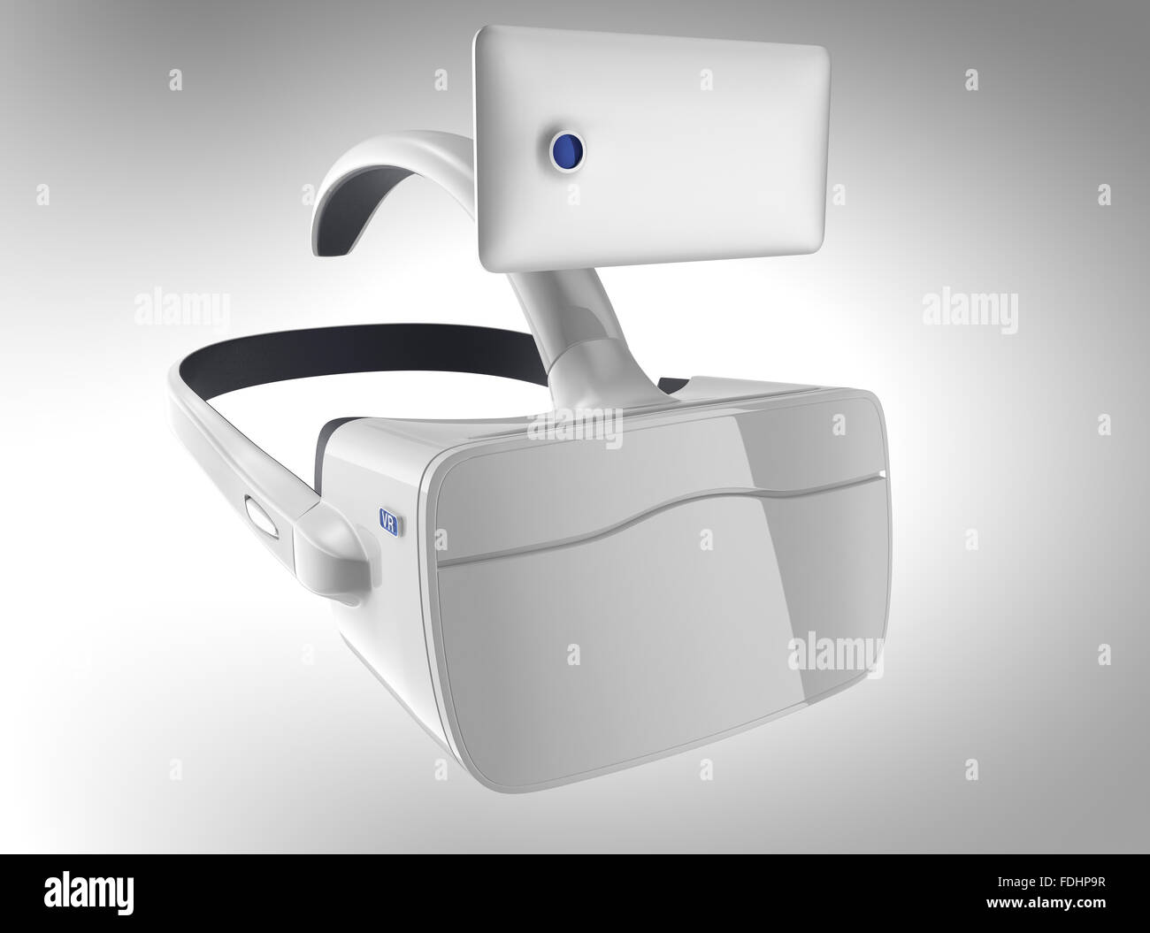 Smartphone insert into white VR headset. 3D rendering image with ...