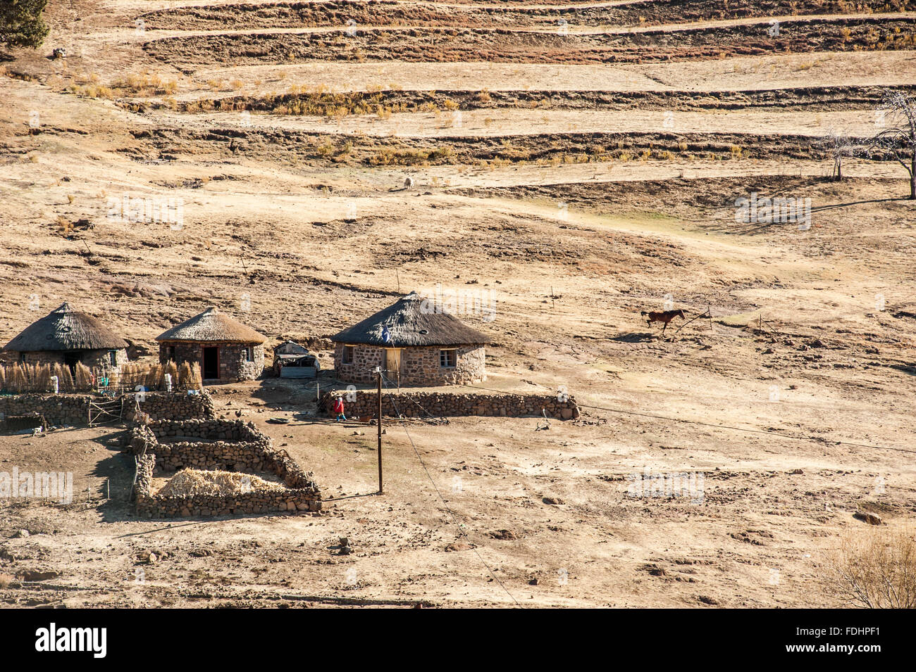 Village huts on the side of a mountain in Lesotho, Africa Stock Photo ...